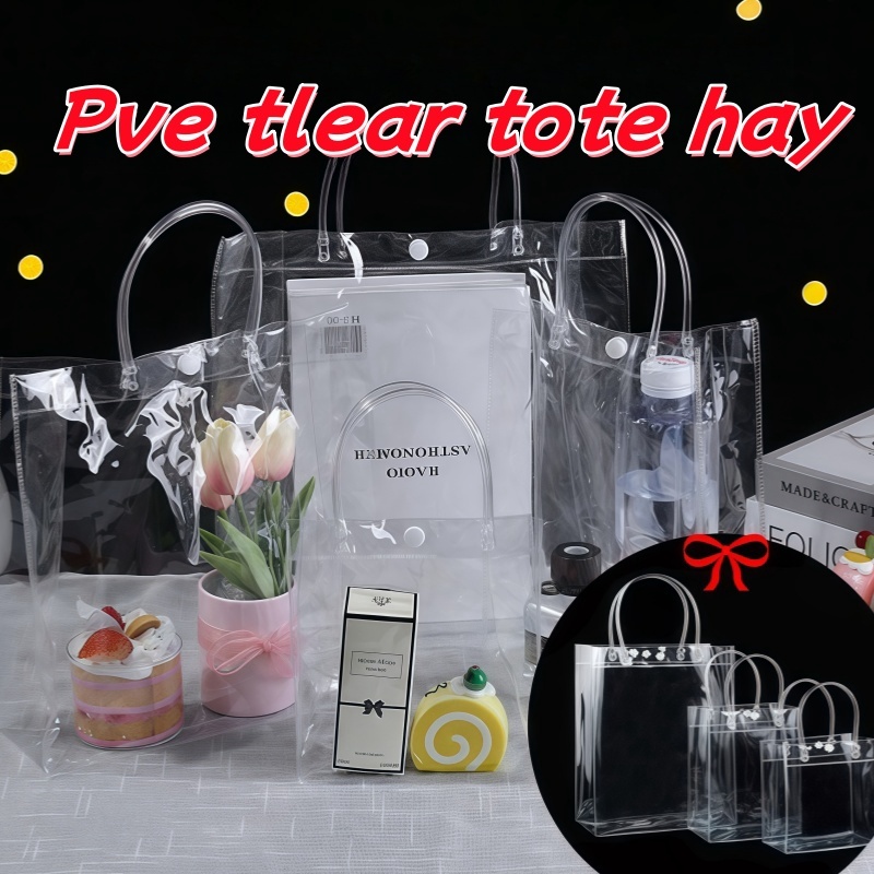 Clear PVC Tote Bag with Button Transparent Shopping Bag Doorgift ...