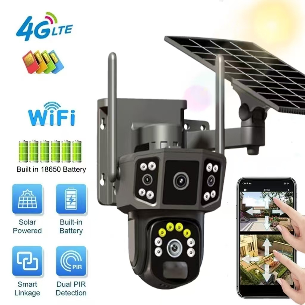 V380 Pro Solar outdoor camera Three Screen dual lens WIFI/4G SIM Card ...