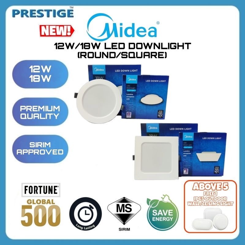 MIDEA PREMIUM 12W/18W ROUND/SQUARE LED DOWNLIGHT/LAMPU DOWNLIGHT/LAMPU ...