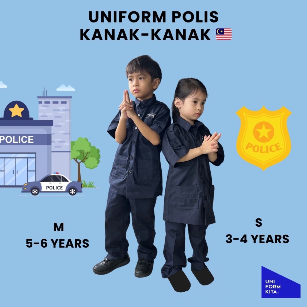 UNIFORM POLIS KANAK-KANAK SEPASANG | KIDS POLICE UNIFORM | PAKAIAN ...