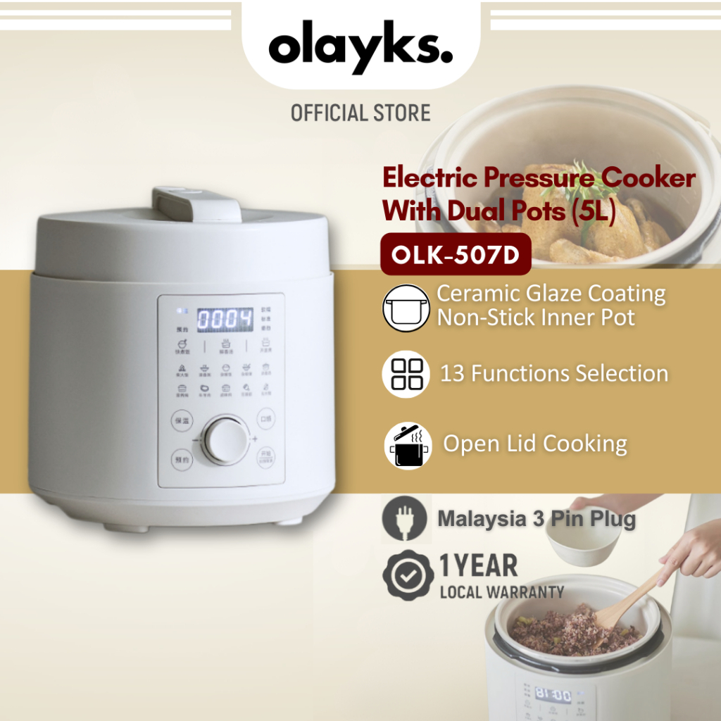 Olayks 5L Electric Pressure Cooker Dual Pots Rice Cooker 2 Pots Soup Cooker Porridge ...