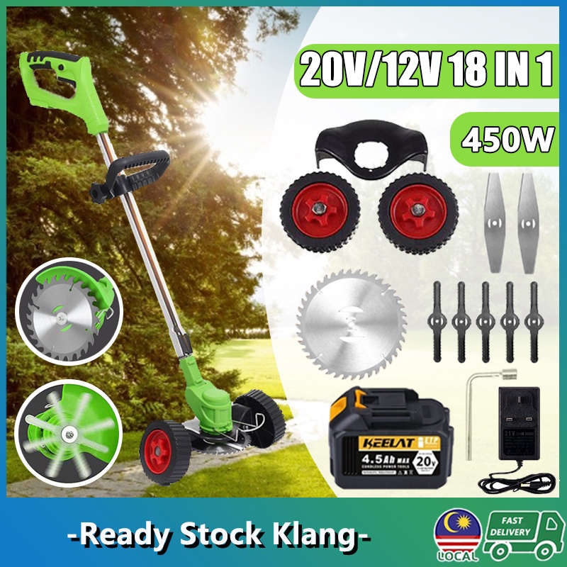 KEELAT 21V/12V Mesin Rumput Wheel Electric Grass Trimmer Cordless ...