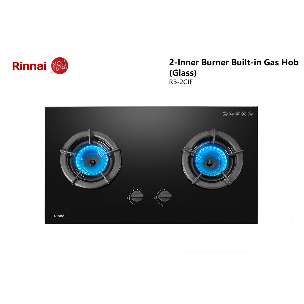 Rinnai 2-Inner Burner Built-in Gas Hob Gas Stove (Glass) RB-2GIF | Shopee Malaysia