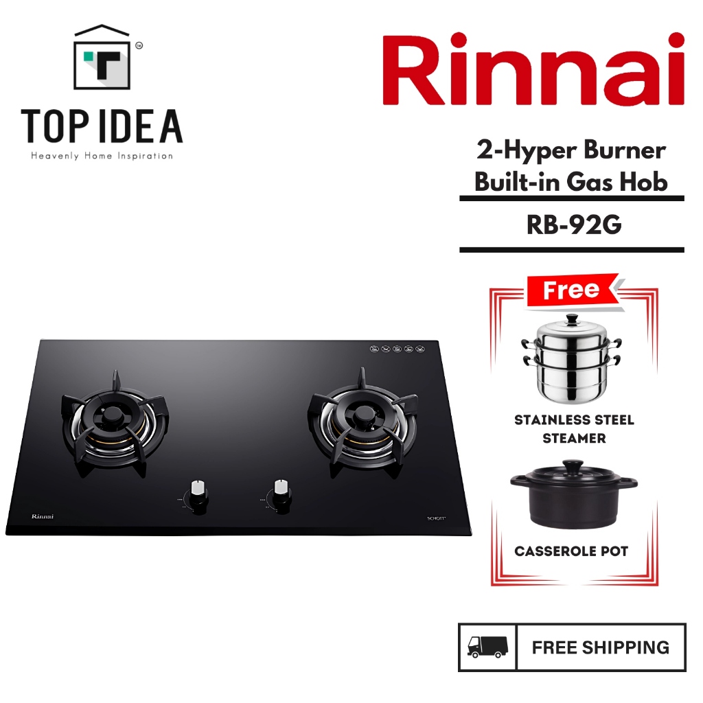 (Free Shipping + Gift) Rinnai RB-92G 2-Hyper Burner Built-in Gas Hob | 5.5kW Flame | Sealed ...