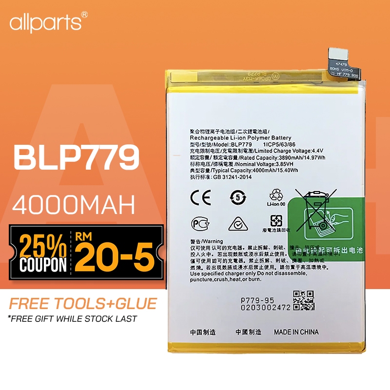 ALLPARTS BLP779 Battery for OPPO Reno 4 Lite / Reno 4F / F17 Pro / A92s / A93 Bateri (4000mAh ...