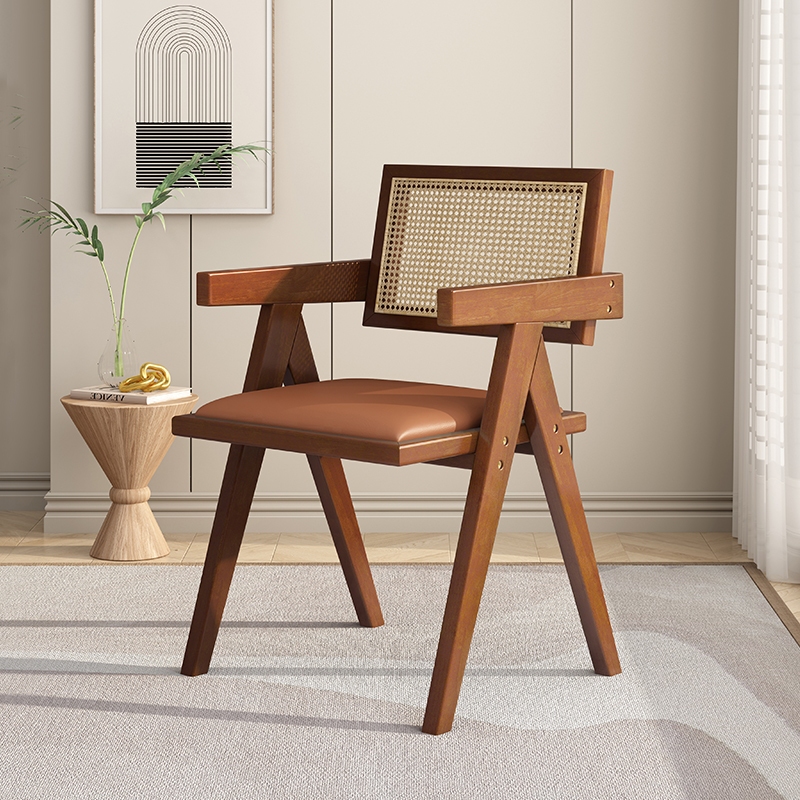 1-year warranty】Nordic Style solid wood Armed Rattan Chair / Home ...