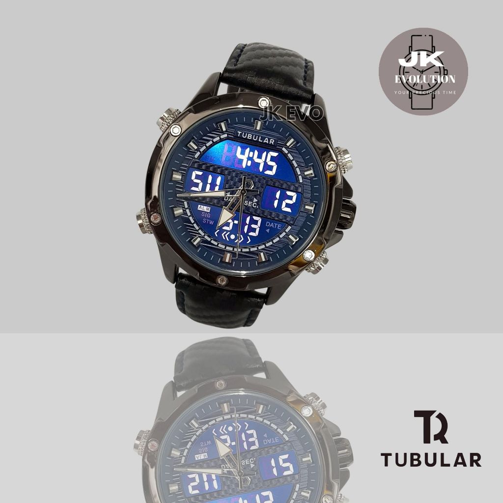 TUBULAR Analog Digital Men Watch Fashion Watch Genuine Leather Strap ...