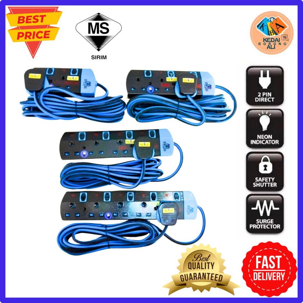 SIRIM Extension Trailing Socket 100% Copper Surge Protector 2 Pin Plug ...