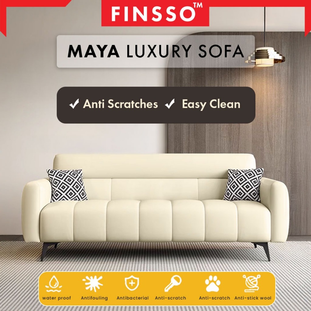 MAYA 3 Seater Sofa – Tall Backrest, Luxury Anti-Scratch Leather | Modern Minimalist Finsso ...