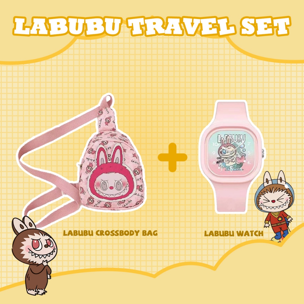 Labubu Travel set Crossbody Backpack and watch popmart silicone quartz ...