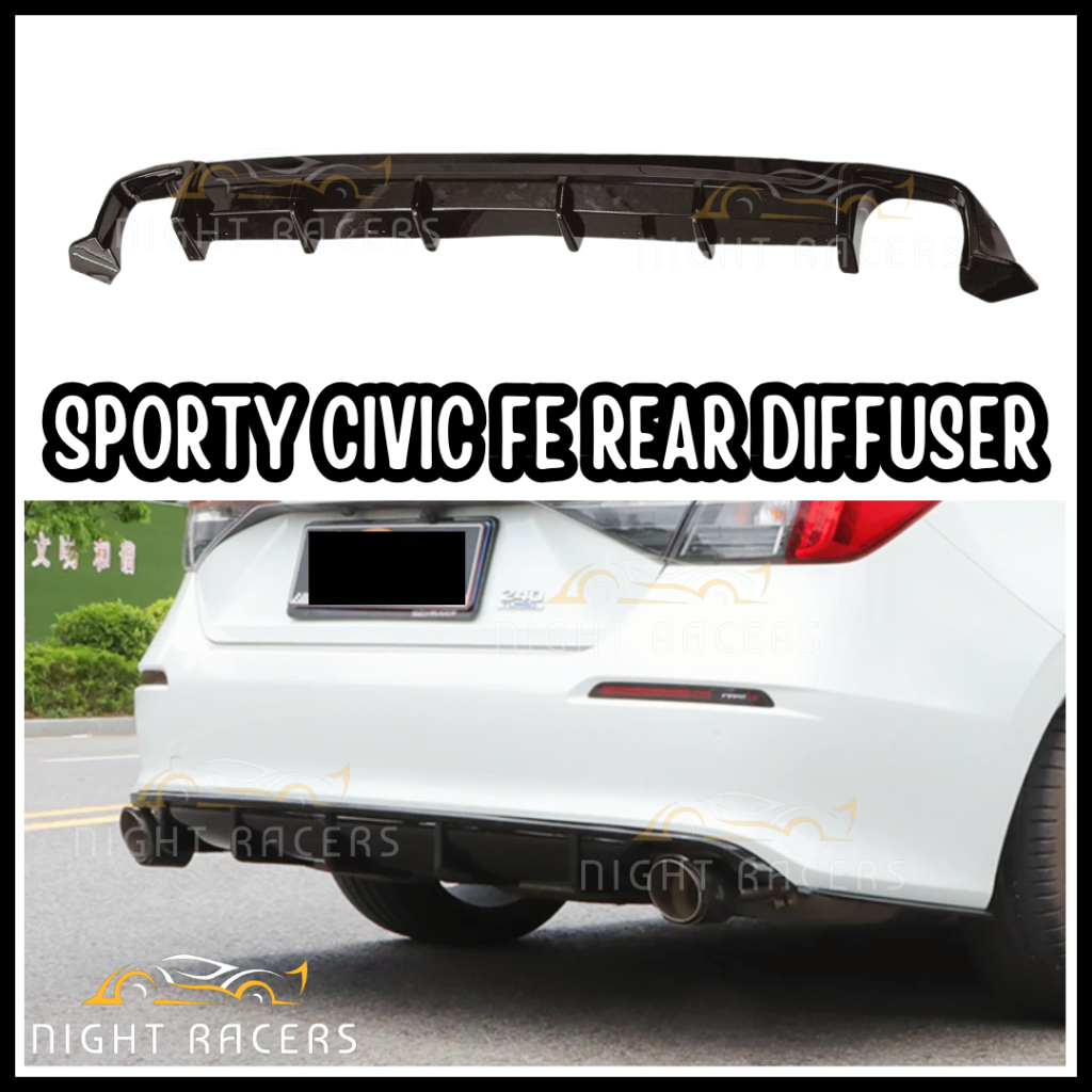 HONDA CIVIC FE SPORTY REAR DIFFUSER RACING LOOK GLOSS BLACK REAR BUMPER ...