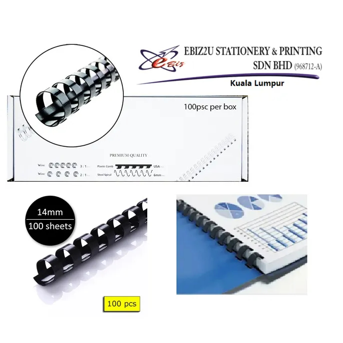 M-Bind Plastic Binding Comb - 14mm x 21 Ring, 100pcs/box, Black ...