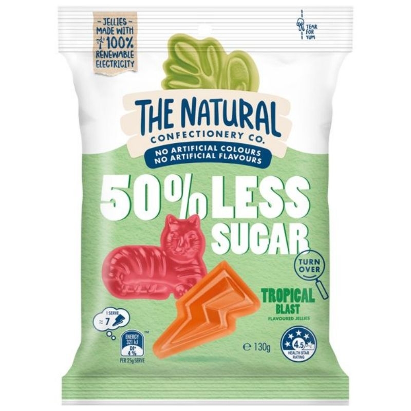 The Natural Confectionery Co. 50% Less Sugar Lollies Tropical Blast ...