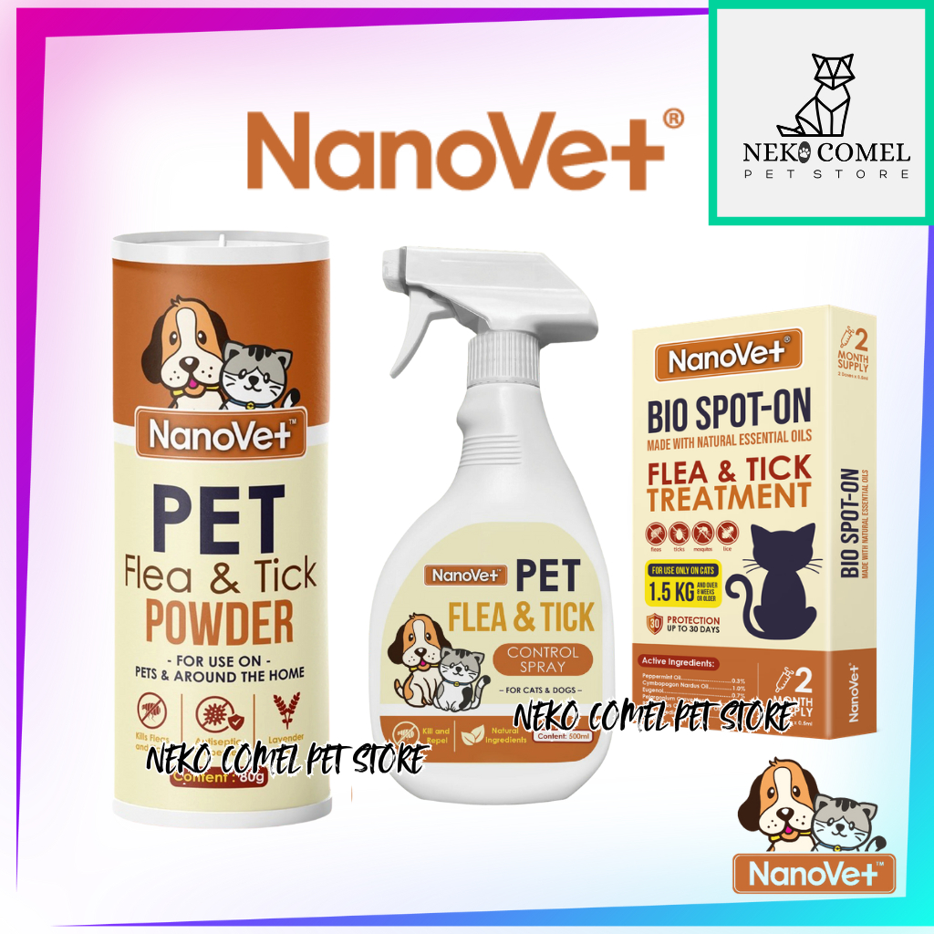 Nanovet® Pet Flea & Tick Powder (80gm) / Flea and Tick Control Spray ...