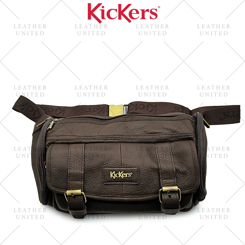 Kickers Genuine Full Grain Cowhide Leather Large Capacity Waist Bag # ...