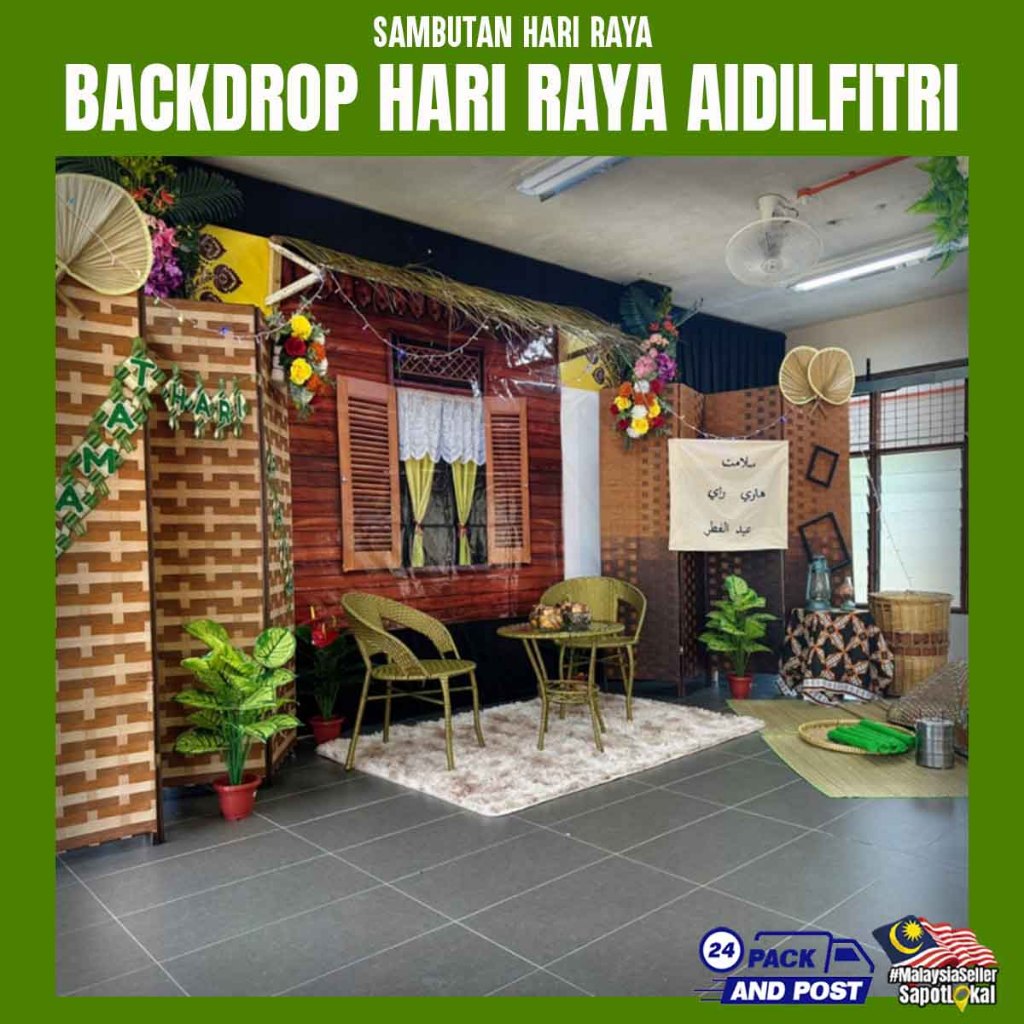 [RAYA 2025-4] Banner Props Backdrop HIASAN DECOR Tema Rumah Kampung ...
