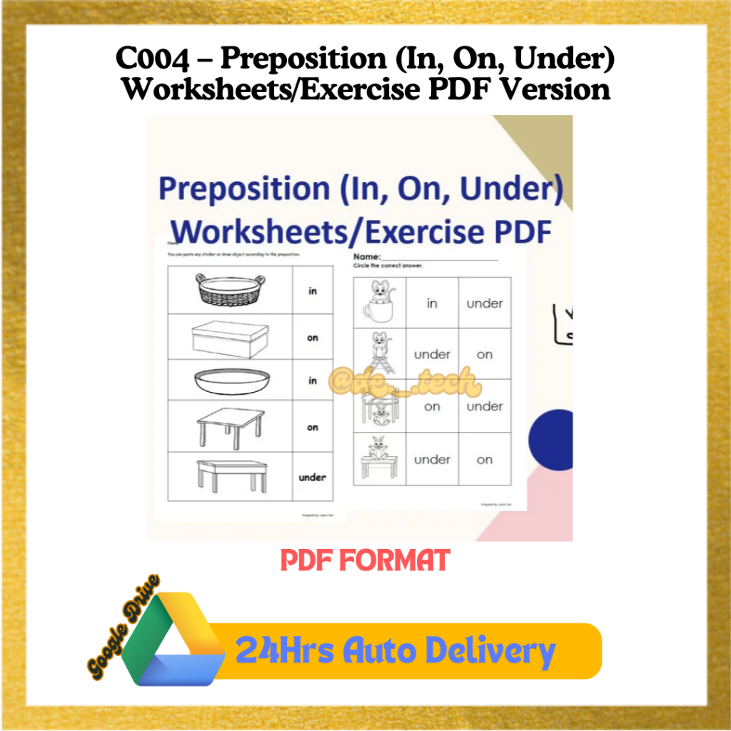 C004 – Preposition (In, On, Under) WorksheetsExercise | Shopee Malaysia