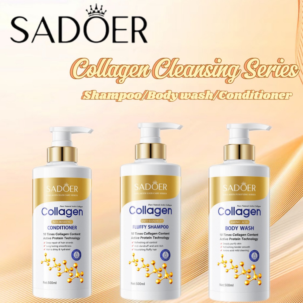 SADOER Collagen Body & Hair Care Set 3 in 1 set- Anti-Dandruff Shampoo, Amino Acid Body Wash ...