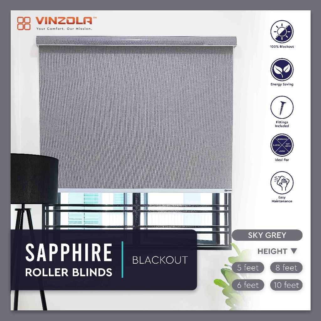 [Vinzola] Sapphire Sky Grey Roller Blinds / 100% Blackout Langsir Bidai ...