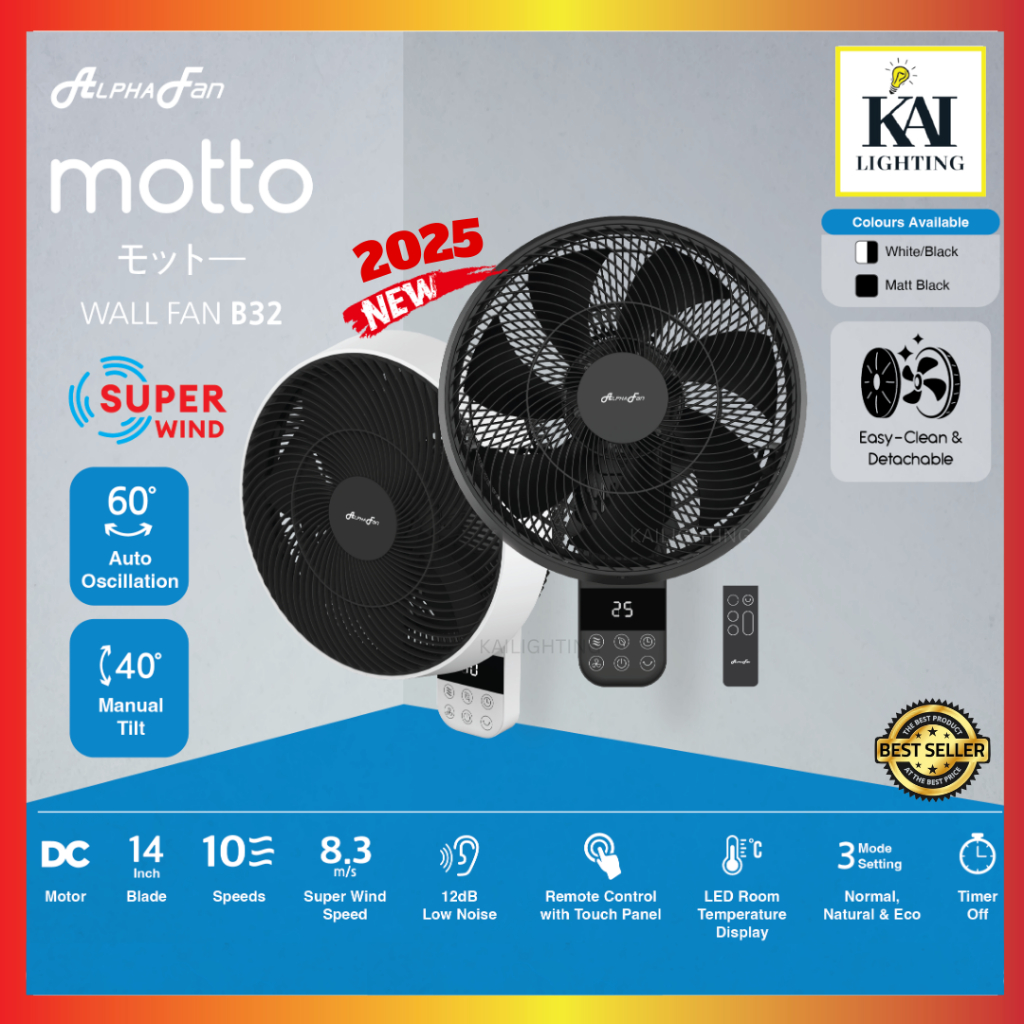 Alpha Motto Wall Fan B32 Remote Control 10 speeds (DIGITAL SCREEN ...