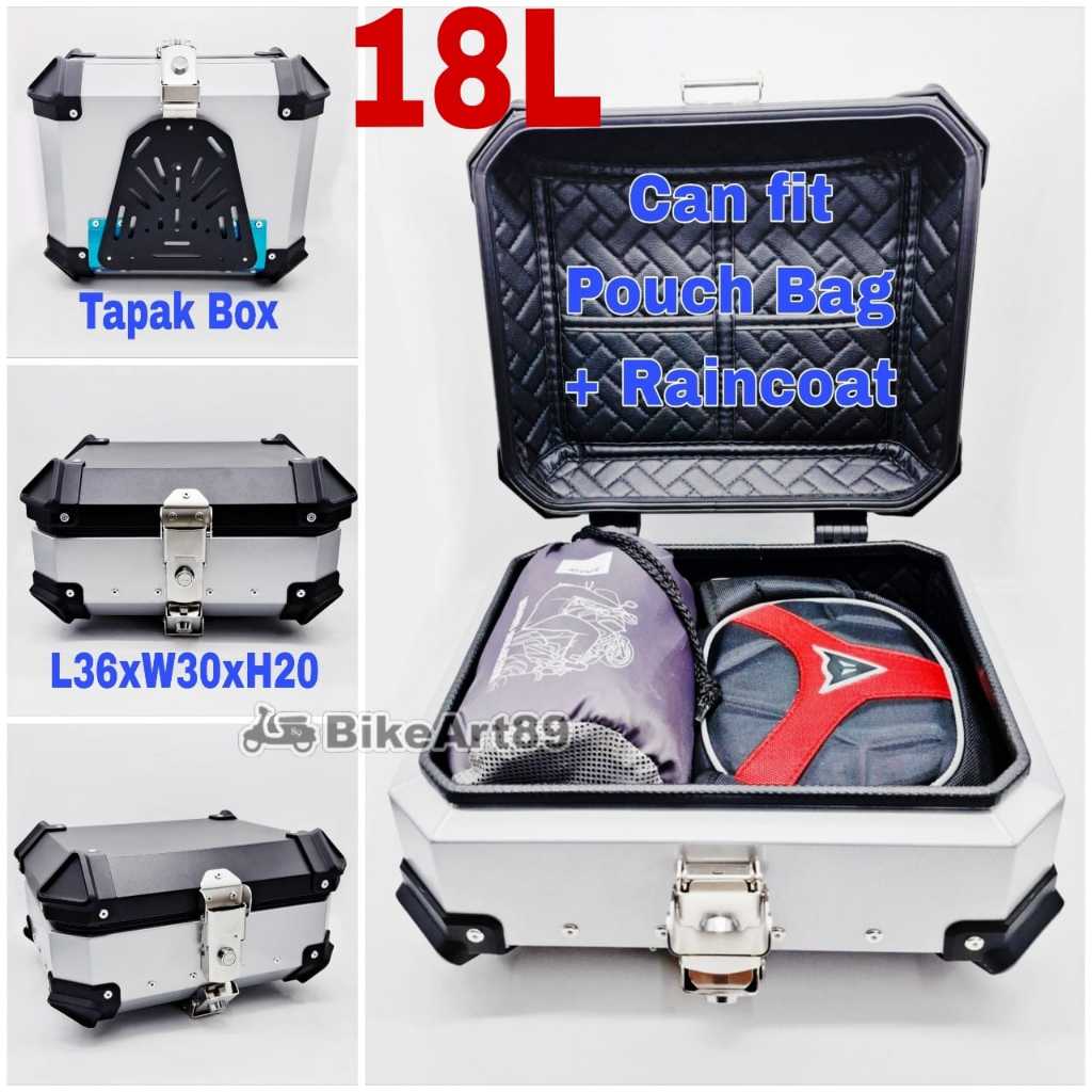 Top Box Aluminium Alloy 18L 18 Liter Kotak Motosikal Peti Aluminium Waterproof ADV160 Lambretta ...