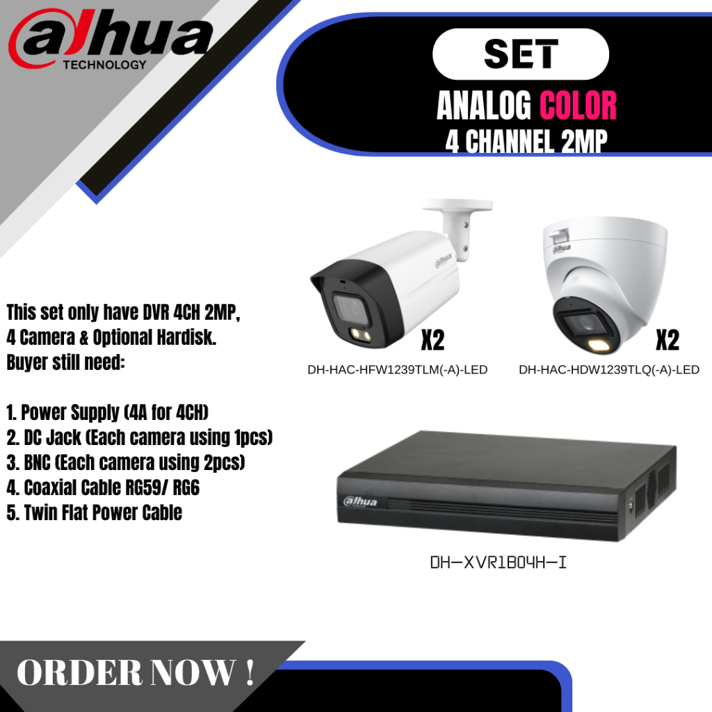 DAHUA CCTV 4CH Set 2MP-4MP ColorVu Full Time Audio With Hardisk ...