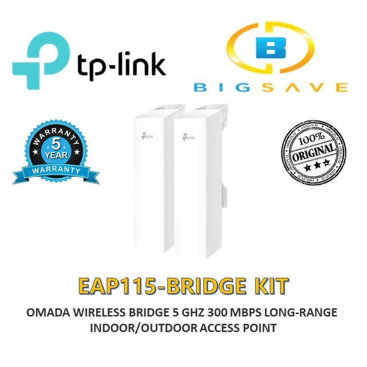 TP-LINK EAP115-BRIDGE KIT OMADA WIRELESS BRIDGE 5 GHZ 300 MBPS LONG ...
