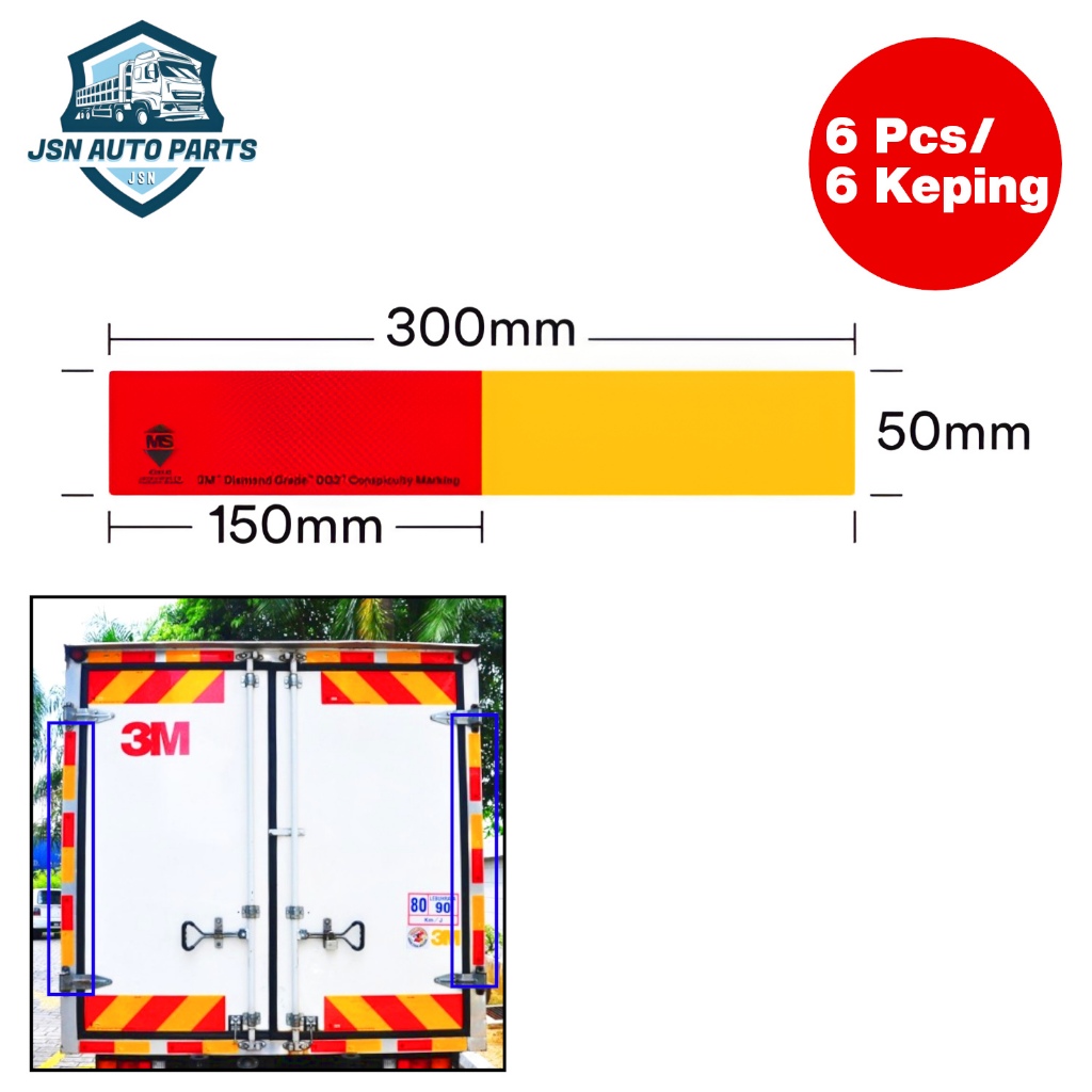 6 Pcs Original 3M 2 inch Red & Yellow Reflective Sticker Lorry Diamond ...