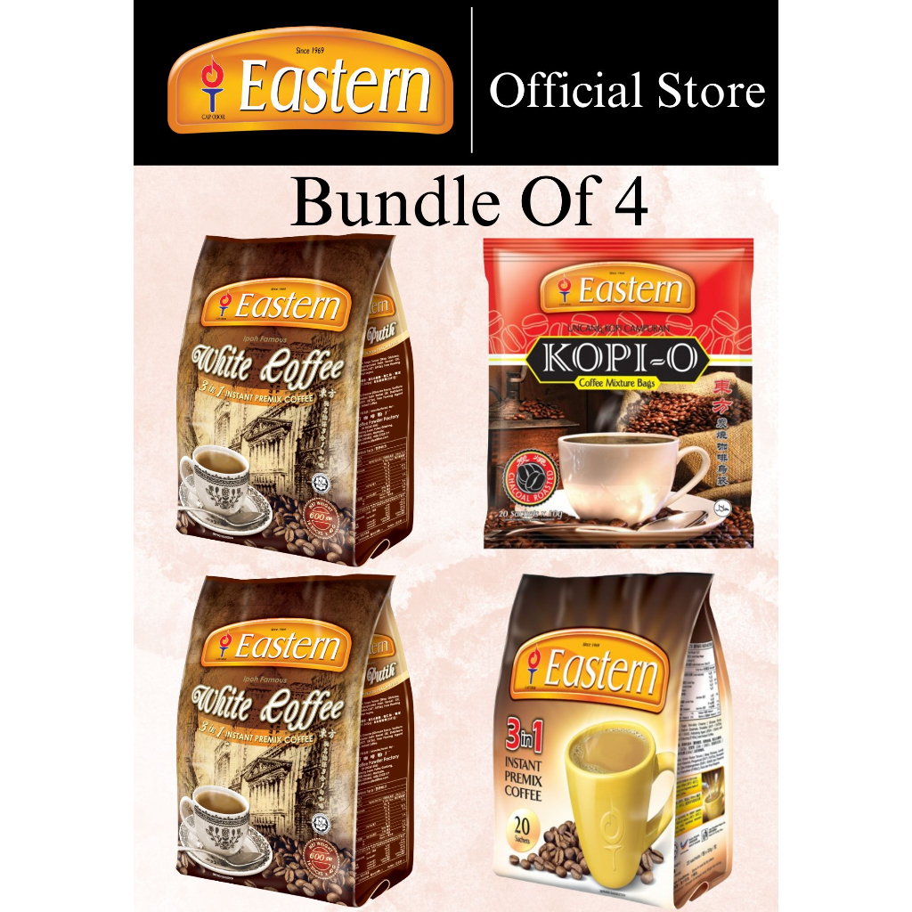 Eastern Coffee Bundle (4 Packs) - White Coffee, 3-in-1 Instant, Kopi-O ...