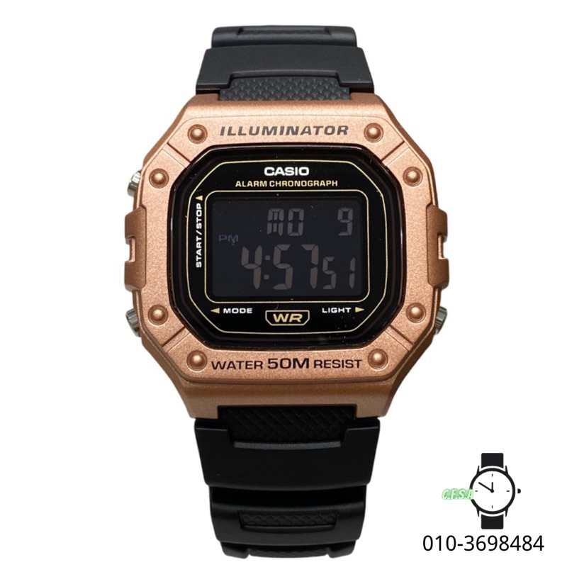 Casio Sport Digital Rosegold Case Black Resin Band Men Watch W-218HM-5B ...