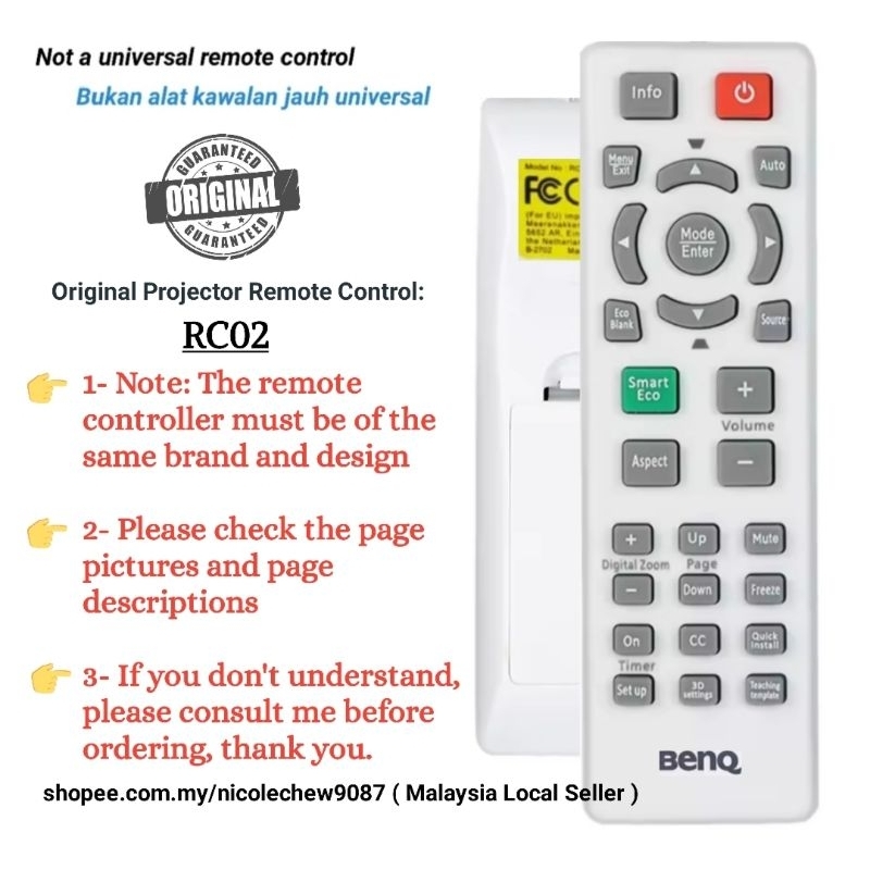 Original Benq RC02 Projector Remote Control ( White ) | Shopee Malaysia