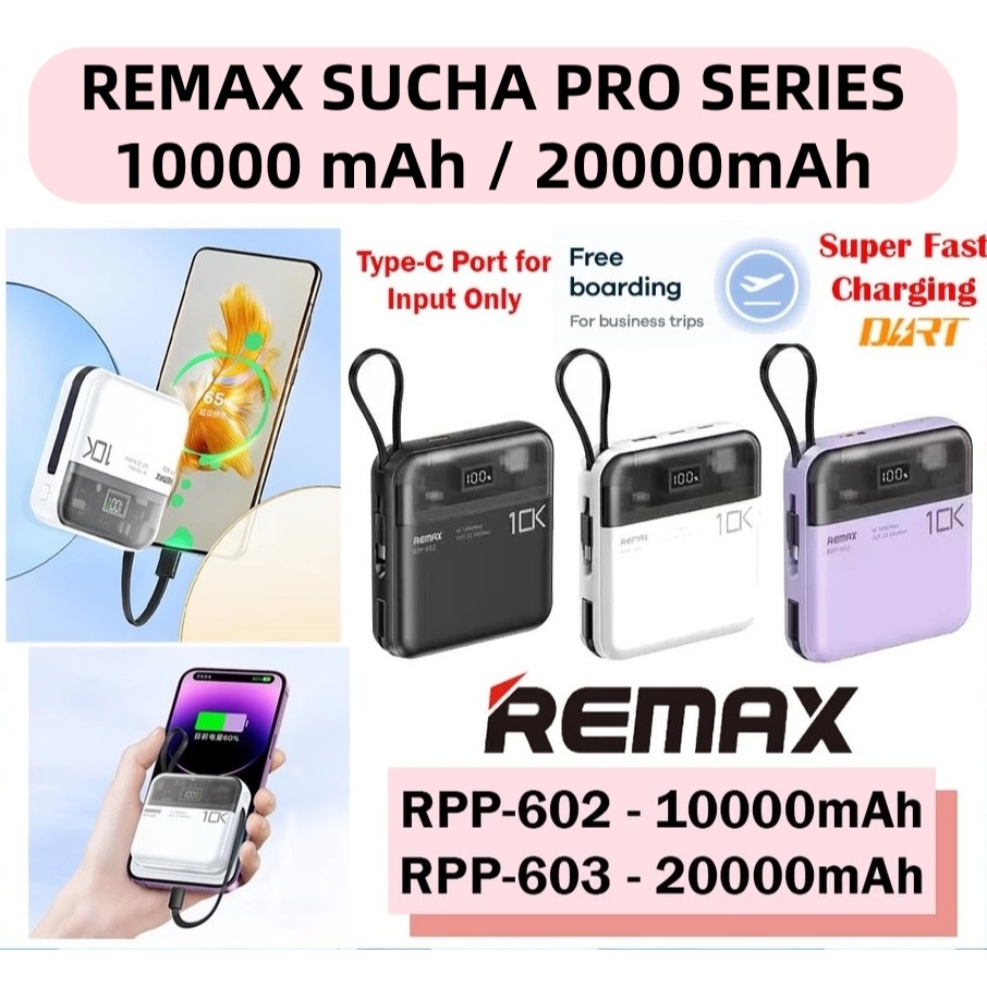 (NO COD)REMAX SUCHA PRO SERIES POWERBANK RPP-602 10000mAh/RPP-603 20000mAh PD20W+QC22.5W POWER ...