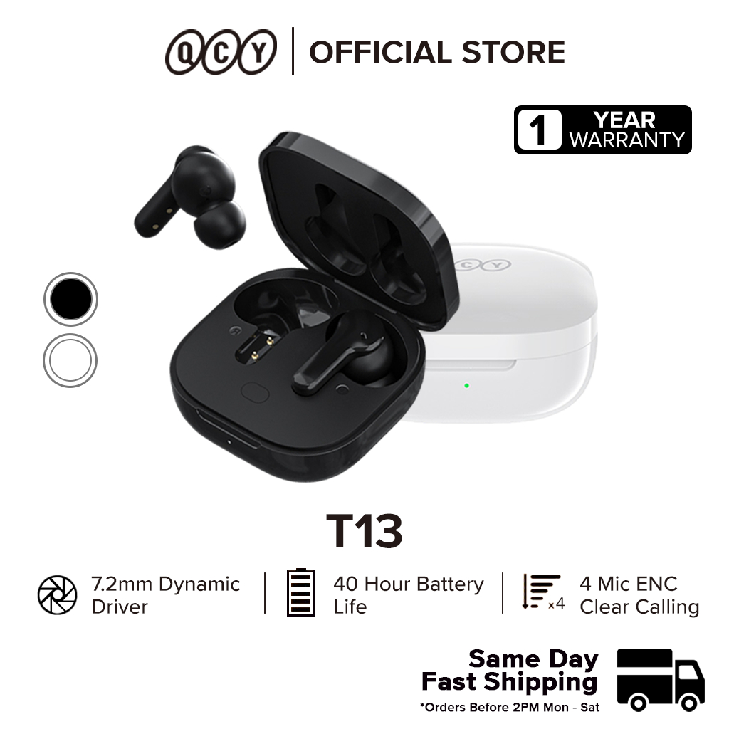 QCY T13 TWS earbuds Noise cancellation Clear Calls Quick Charge 40hr battery life Music Time ...