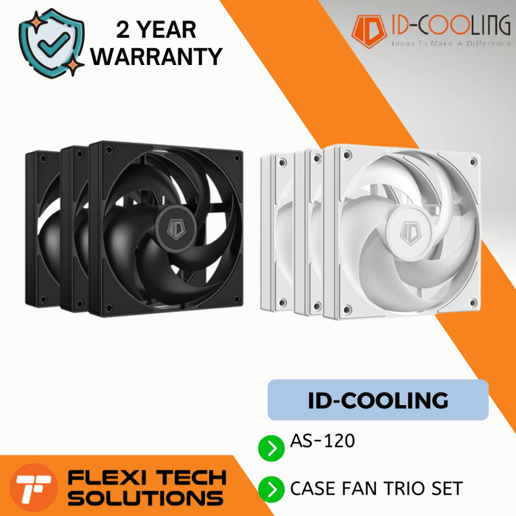 Flexi Tech ID-Cooling AS-120-K / AS-120-W Case Fan Trio Set - Black ...