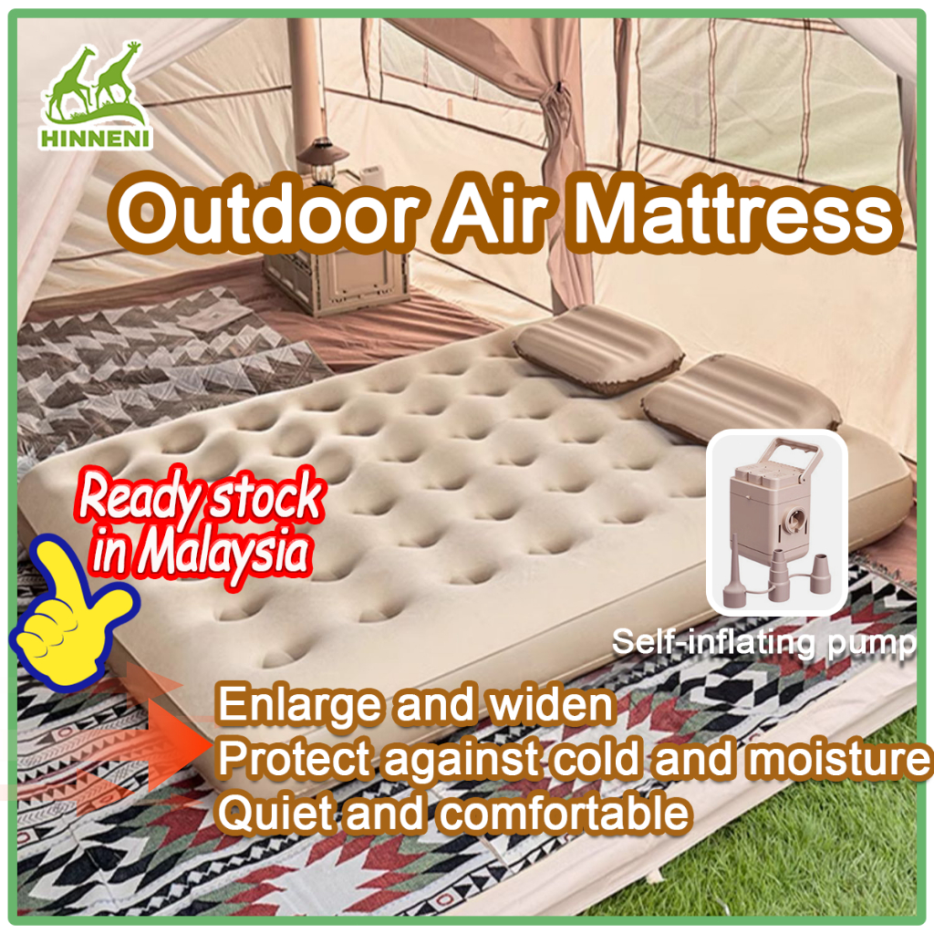 Inflatable camping bed with built-in pump, double air mattress, durable ...