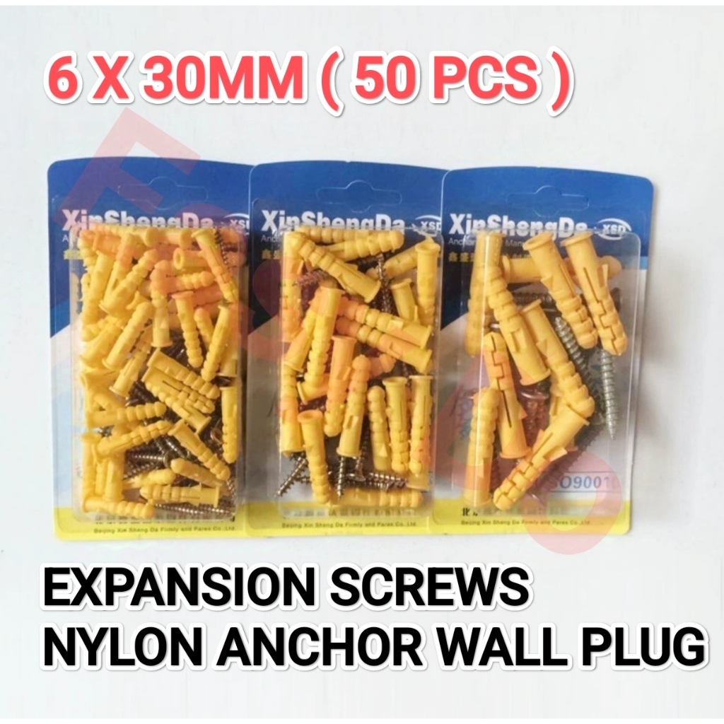 6 X 30MM (50PCS) Ribbed Nylon Anchor Wall Plug PVC Wall Plug Expansion ...