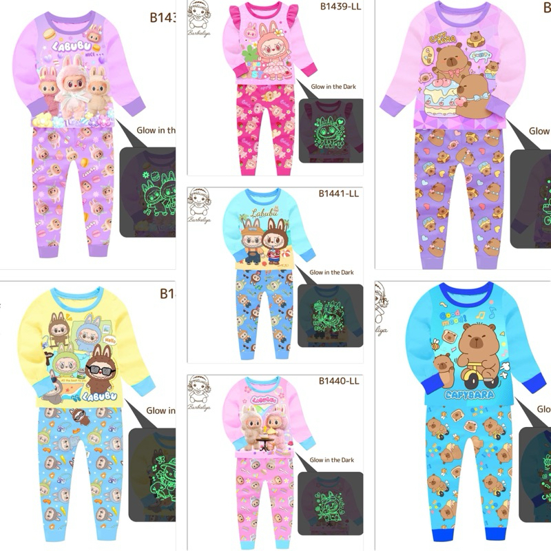 Barbieliya Labubu & CapyBara Glow In The Dark Girl Pyjamas | Shopee ...