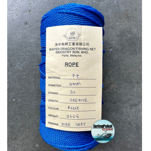2MM PE TALI PE ROPE 3STARND 200Meter / Blue Color / Made in Malaysia ...