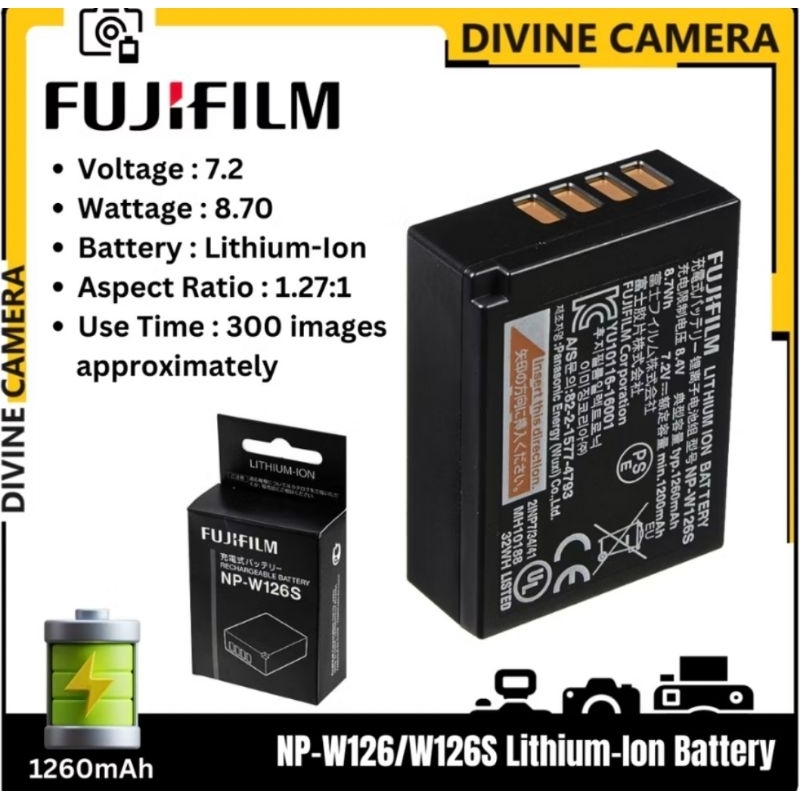 Fujifilm NP-W126S Battery for XA/XE/XPro/XT50/X100VI/XT30 II/XT30/XH1 ...