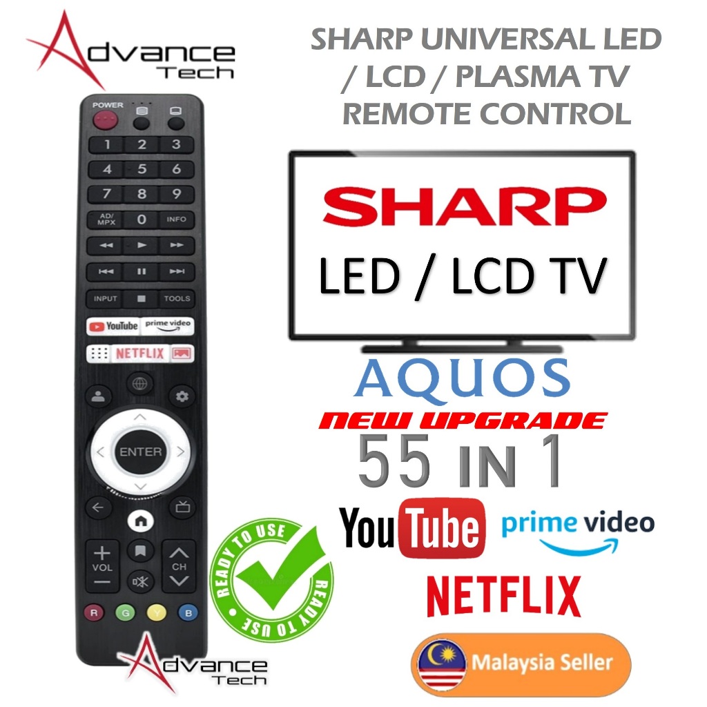 SHARP AQUOS SMART TV ANDROID 55 In 1TV REMOTE CONTROL REPLACEMENT with ...