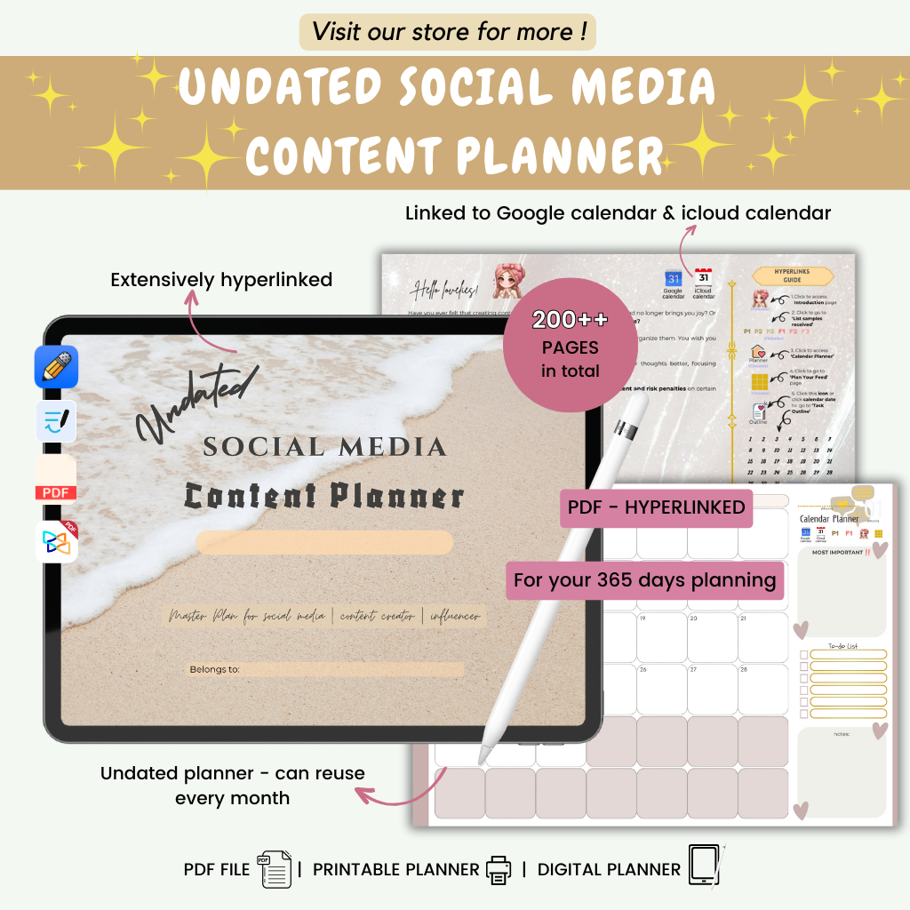 UNDATED 365 DAYS SOCIAL MEDIA PLANNER | PRINTABLE PLANNER | DIGITAL ...