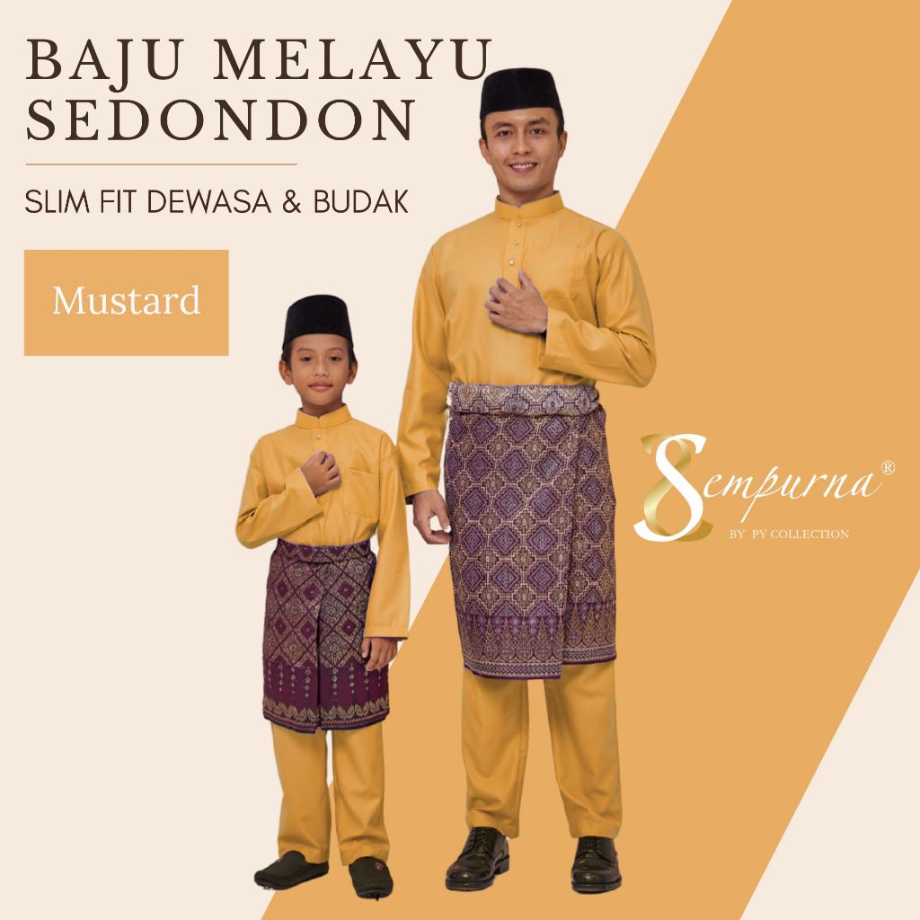 BAJU MELAYU RAYA SEMPURNA 2025 SLIM FIT COTTON YELLOW MUSTARD SEPASANG ...