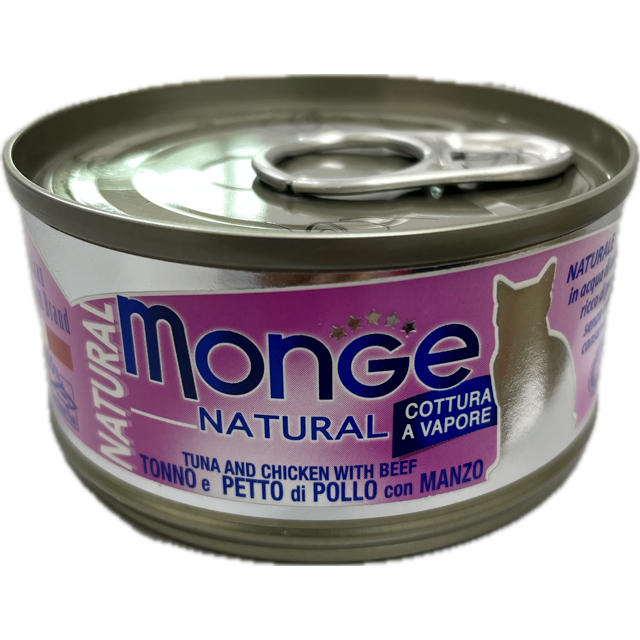 MONGE NATURAL TUNA & CHICKEN W/BEEF EXP: 27 Oct 2027 (24 x 80G in a ...