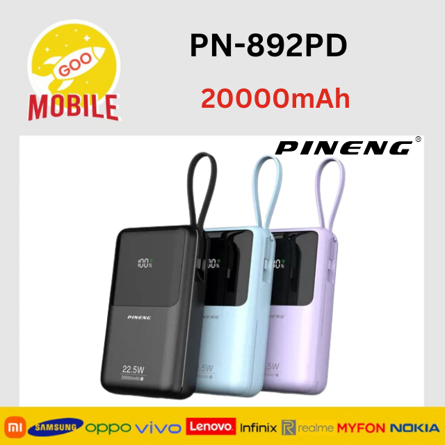 Pineng PN-892 PD (20000mAh) PD 22.5W, Built in Dual-Cable, Digital ...