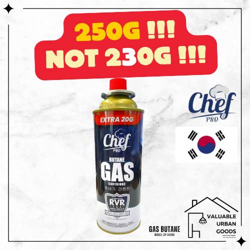 4 bottle 250g Chef Pro Butane Gas Cartridge CP-009BG 230G (+Extra 20G ...