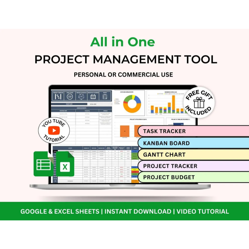 Project Management Spreadsheet Google Sheets & Excel Template Project Planner Small Business ...