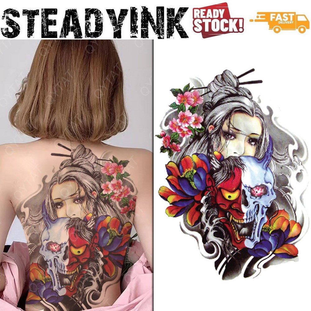 [SteadyINK] Full Back Chest Tattoo Sticker Waterproof – Japanese Geisha ...
