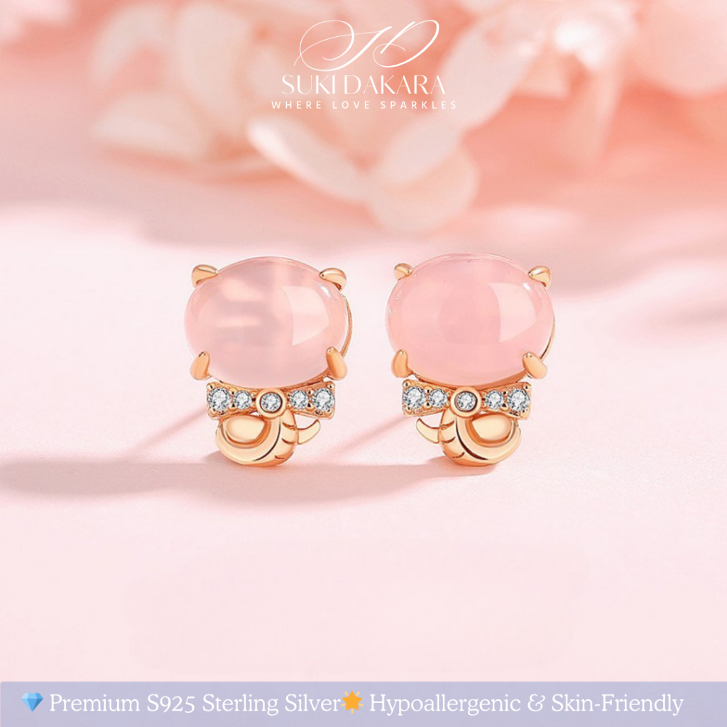 SUKI DAKARA Fortune Snake Earrings S925 Silver Pink Chalcedony Zodiac ...