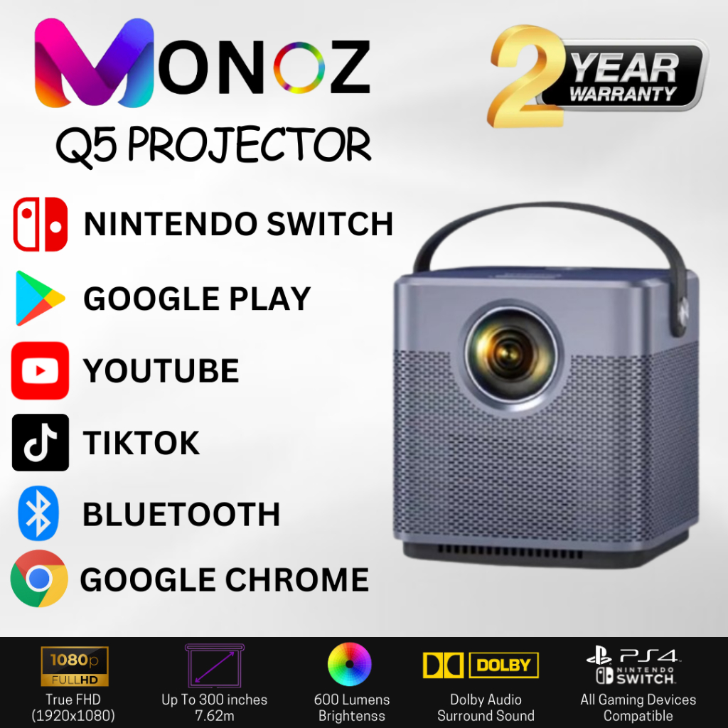 MONOZ Q5 PLUS Projector 8000 Lumens Android 12 Mini Portable Projector 4K HD rumah Projector ...