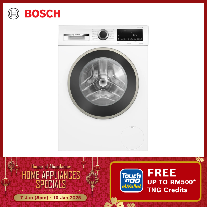 Bosch Series 4 9kg Front Load Washing Machine, 1400rpm, AntiStain, Iron ...